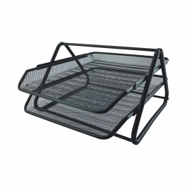 Bandeja Porta Documentos Malla Metálica Negra 2 Niveles